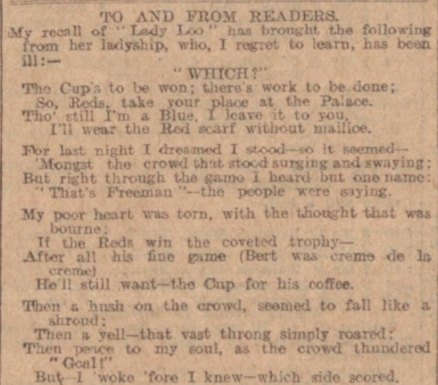 A cup final poem by a “Blue” – "Play Up, Liverpool"